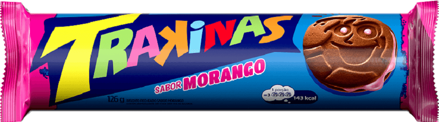 BISCOITO TRAKINAS RECHEADO SABOR MORANGO 126G - Doces Vaz