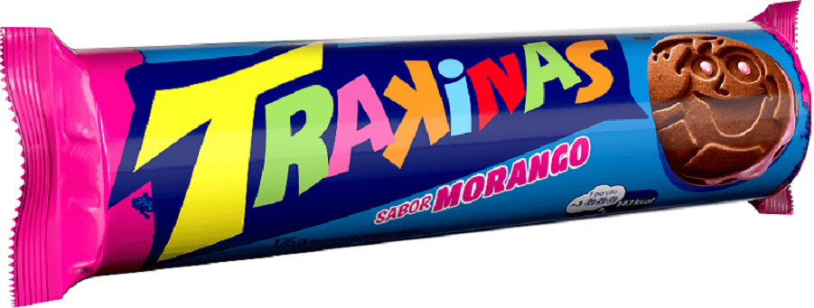 BISCOITO TRAKINAS RECHEADO SABOR MORANGO 126G - Doces Vaz