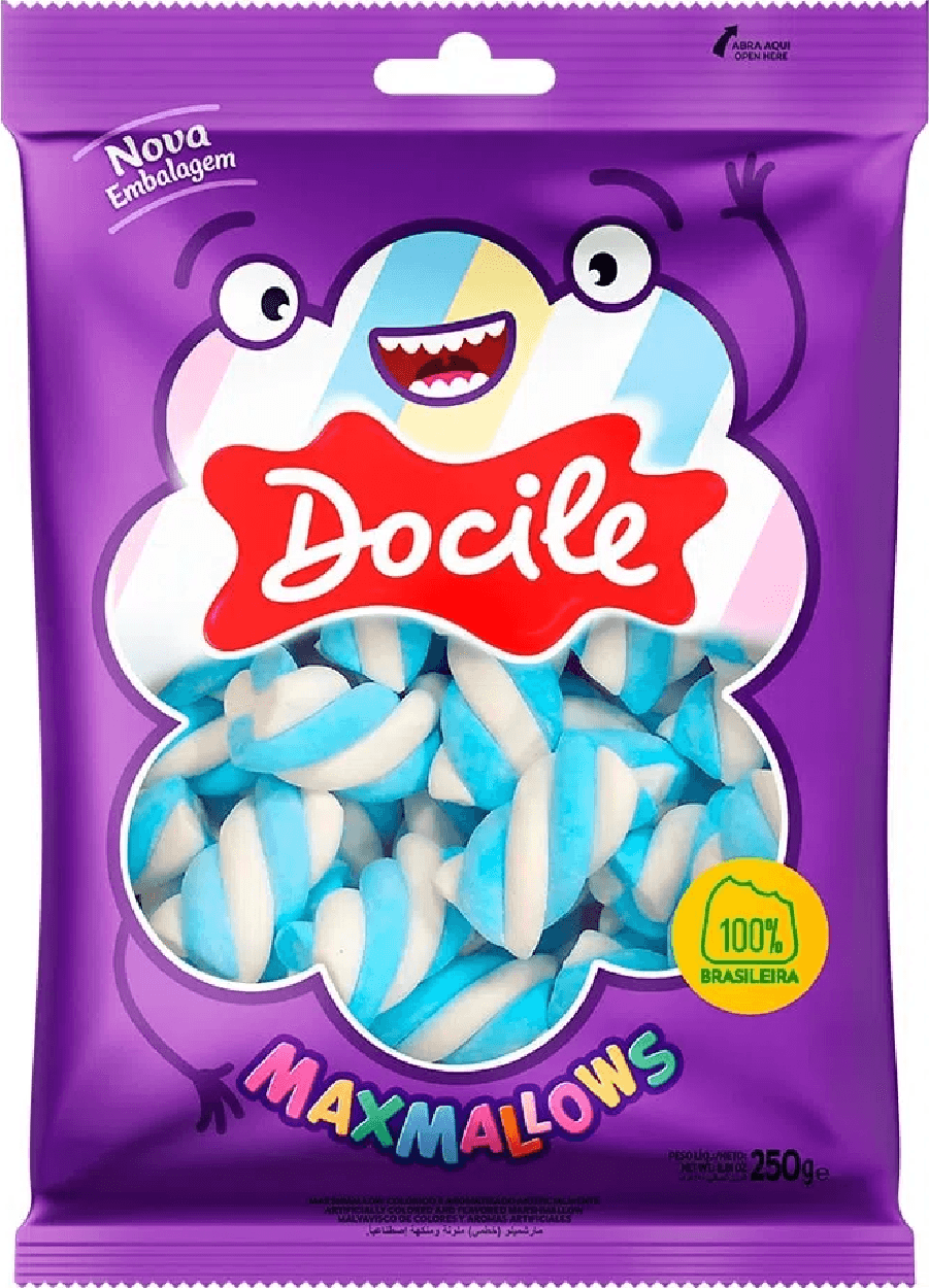 MARSHMALLOW TWIST AZUL/BRANCO SABOR BAUNILHA 250G DOCILE - Doces Vaz