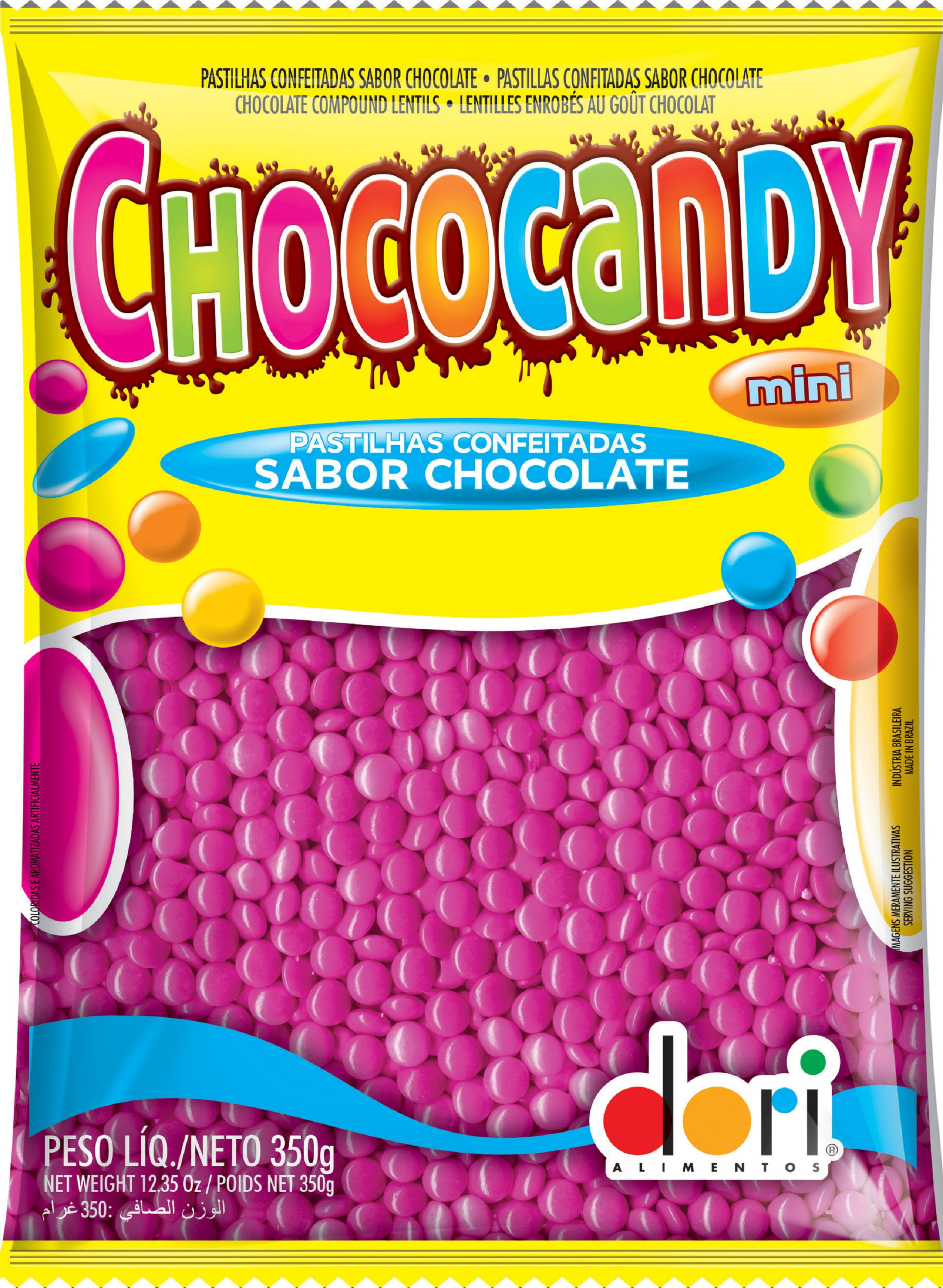CONFEITO SABOR CHOCOLATE MINI CHOCOCANDY ROSA 350G DORI - Doces Vaz