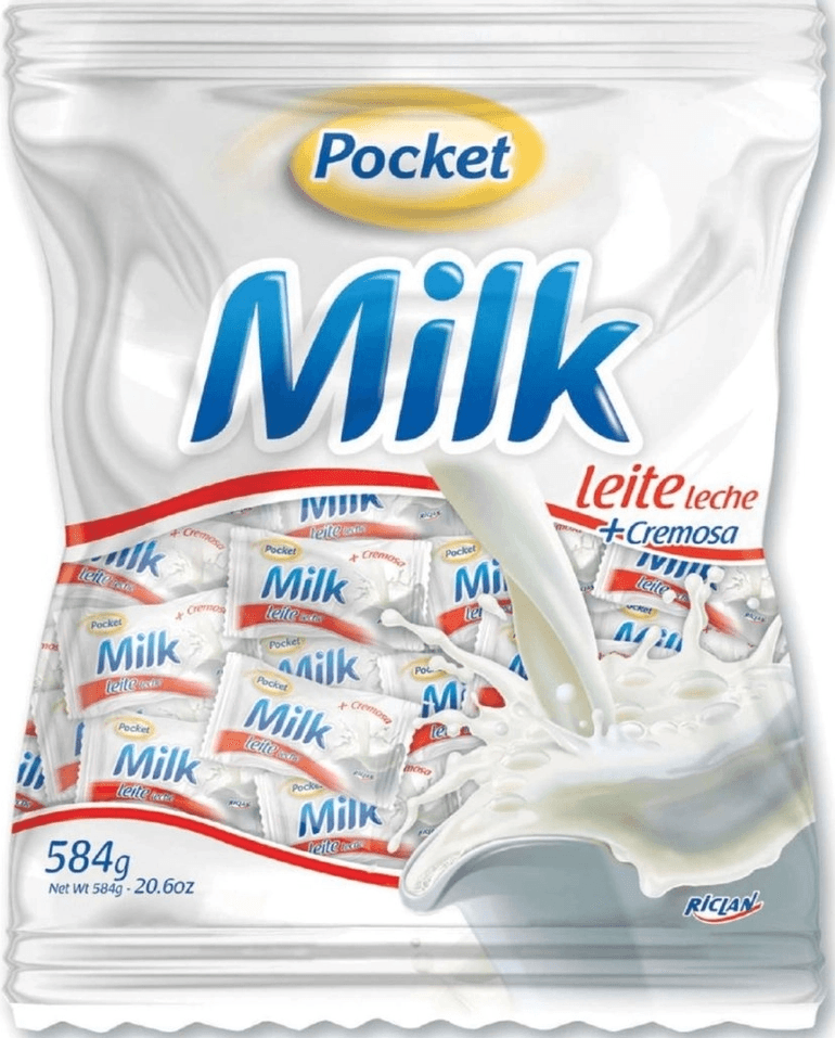 BALA POCKET 500G LEITE/MILK RICLAN - Doces Vaz