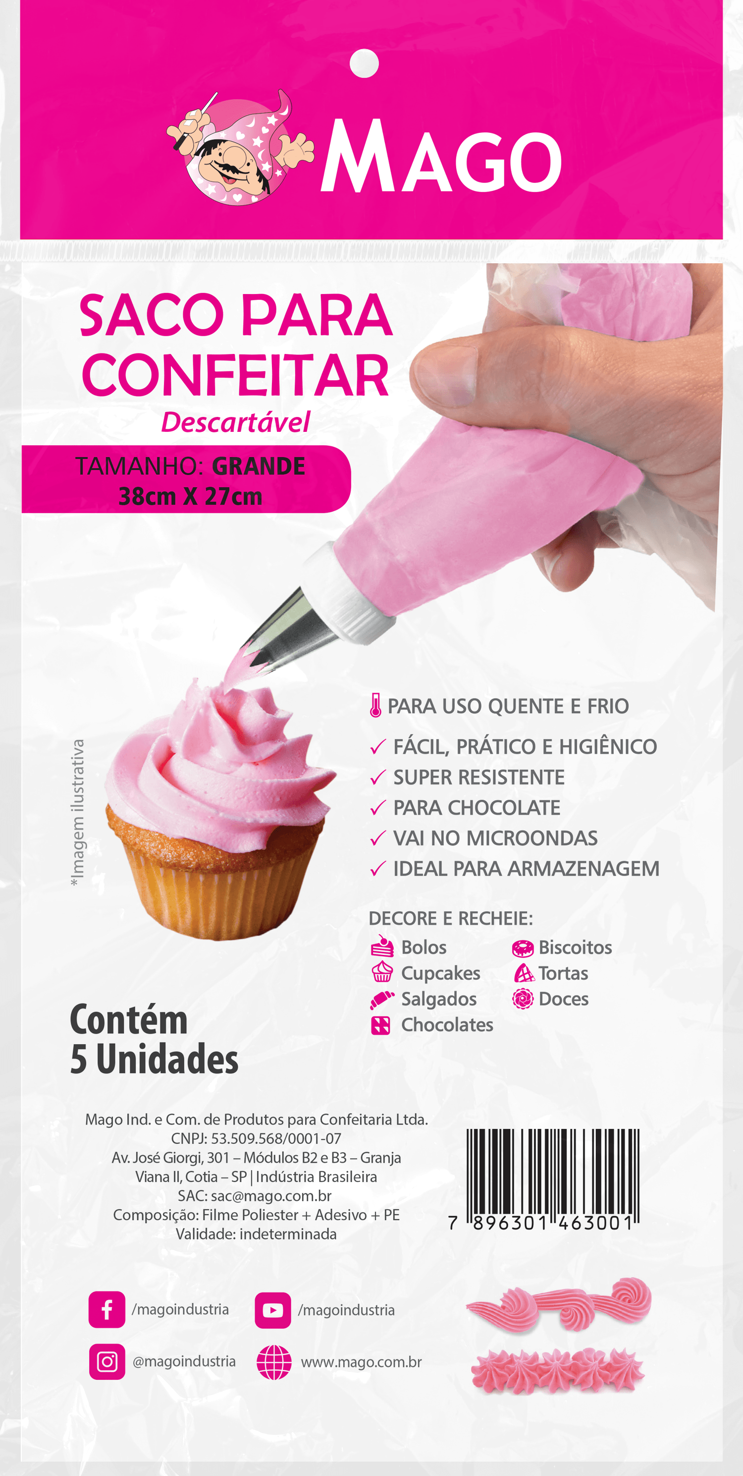 SACO PARA CONFEITAR DESCARTAVEL COM 5 UNIDADES GRANDE MAGO - Doces Vaz