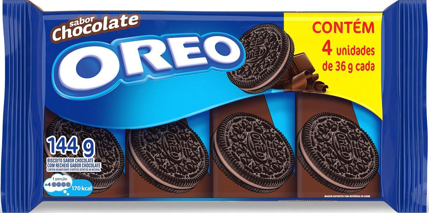 BISCOITO OREO RECHEADO CHOCOLATE DISPLAY COM 4 UNIDADES DE 36G CADA ...