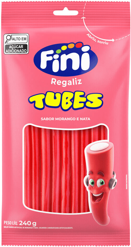 BALA TUBES SABOR MORANGO 240G FINI - Doces Vaz