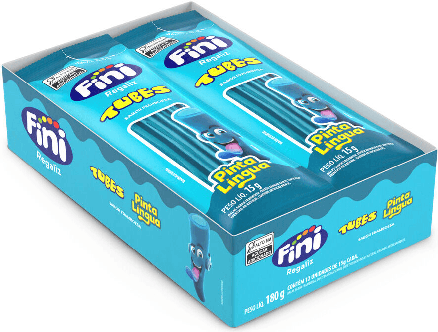 BALA TUBES SABOR FRAMBOESA COM 12 UNIDADES DE 15G CADA FINI - Doces Vaz