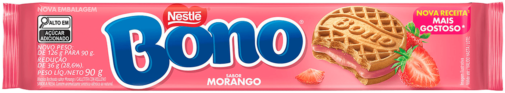 BISCOITO BONO RECHEADO MORANGO 90G NESTLE - Doces Vaz